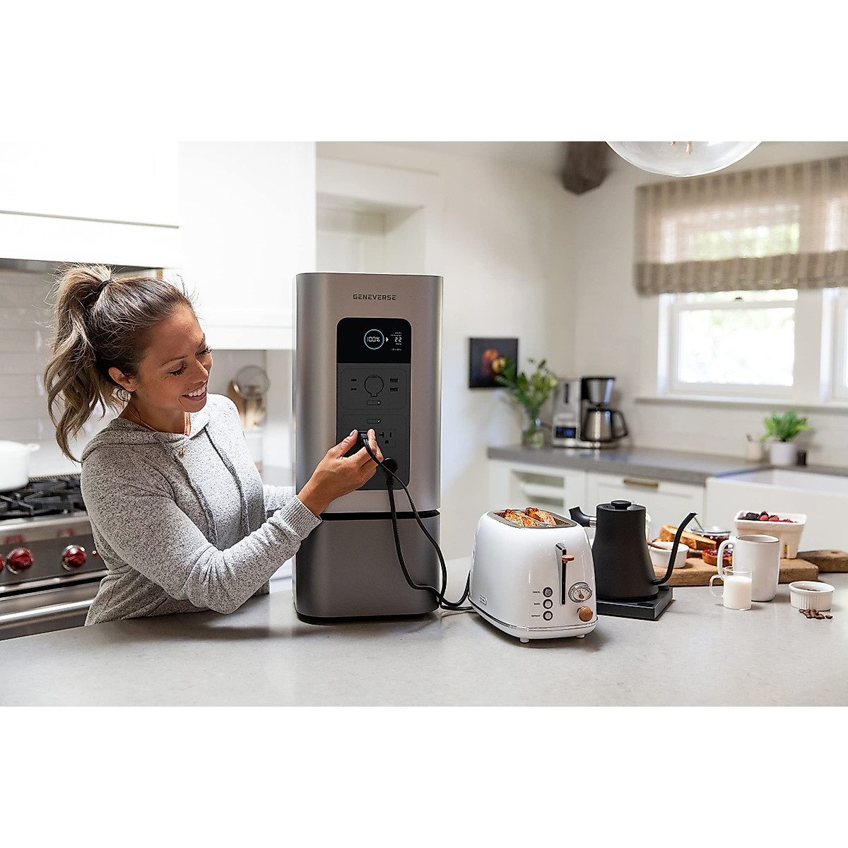 Geneverse 2060Wh (1x2) Solar Generator Bundle: 1X HomePower 2 Portable Power Station (4X 2200W AC Outlets) + 2X 200W Solar Panels Quiet, Indoor-Safe Backup Battery Generator For Refrigerators and More