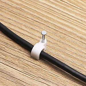Mini Skater 6mm Nylon Steel Nail in Circle Ethernet Cable Clips Round Electrical Cord Holder Wire Management,Pack of 100 (White)