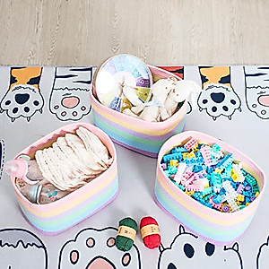 MINTWOOD Design 3-Pack Storage Baskets for Shelves, Playroom and Classroom Storage Basket, Book Basket, Decorative Storage Cube Bins, Woven Closet Organizers, Nursery Baskets, Pastel Rainbow