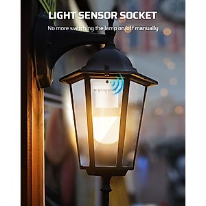 DEWENWILS Light Sensor Socket for Light Fixtures, Automatic Dusk to Dawn Light Bulb Sockets, Compatible with Incandescent/CFL/LED/Halogen Bulbs, 2 Pack