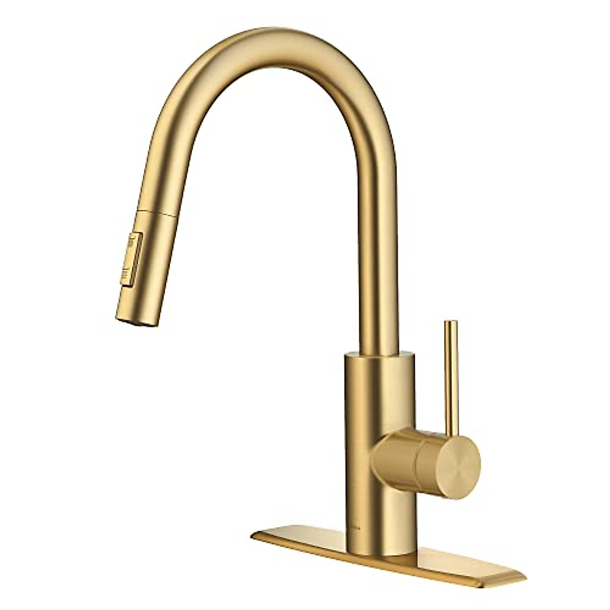 KRAUS Oletto Pull-Down Single Handle Kitchen Faucet with QuickDock Top Mount Installation Assembly in Brushed Brass, KPF-2620BB (Pack of 4)