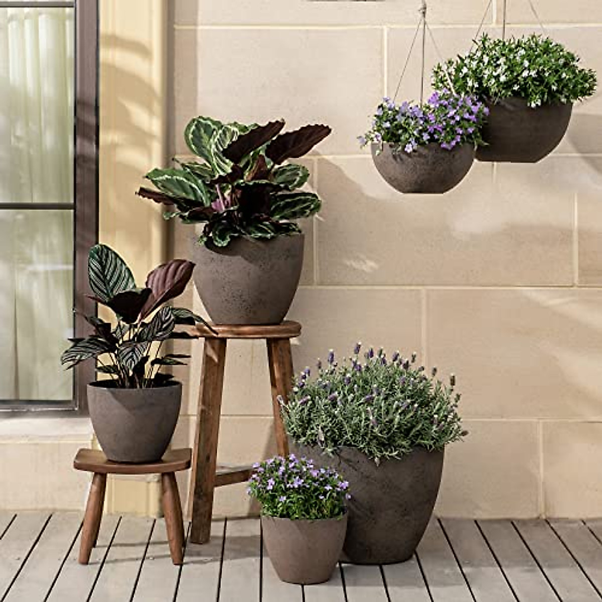 LA JOLIE MUSE Hanging Planters, Flower Pots Indoor & Outdoor, 10 Inch Garden Planters, New Iron Color, Set of 2
