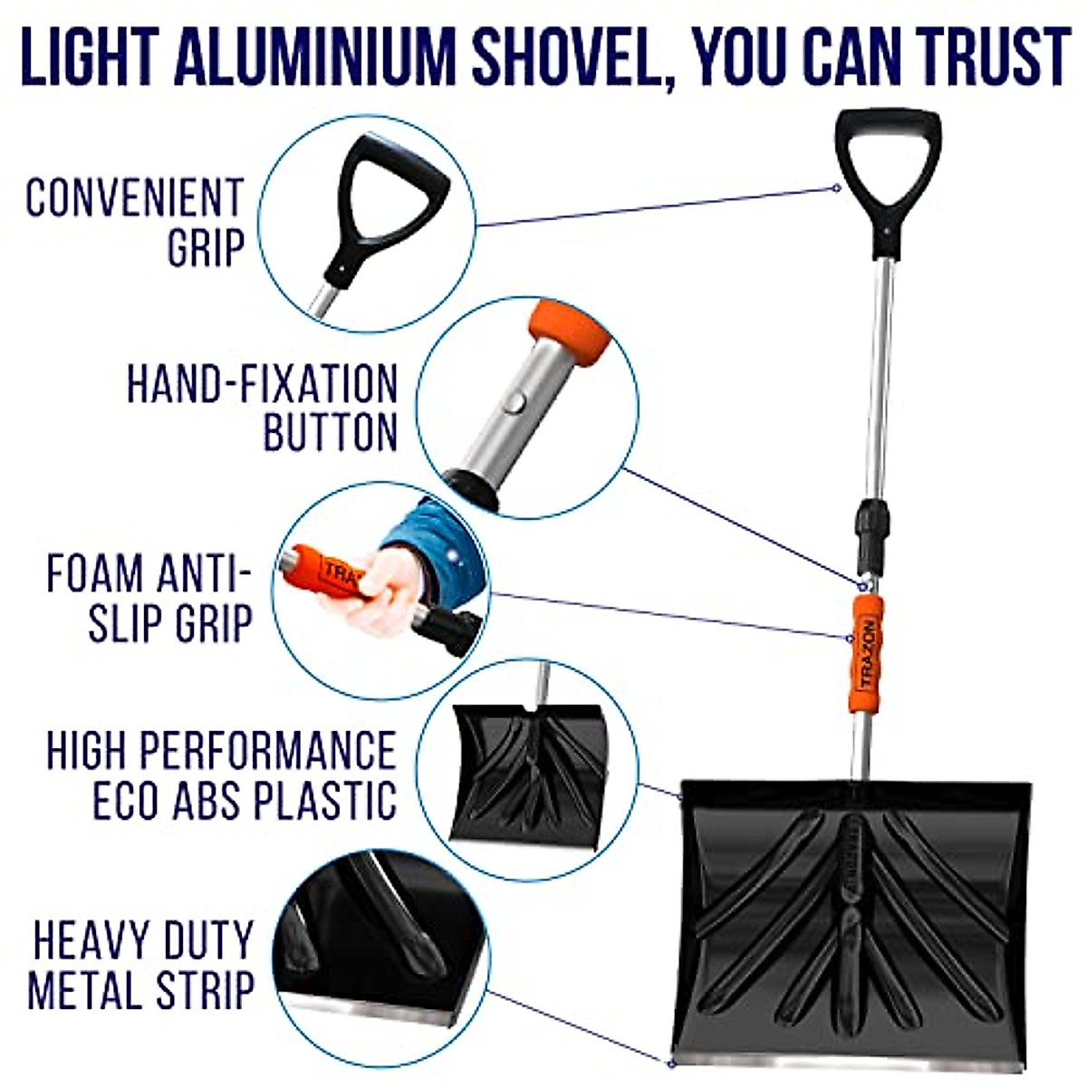 Snow Shovel for Driveway Car Home Garage - Portable Folding Snow Shovel with Retractable Ergonomical Handle and Large Capacity for Snow Removal - Heavy Duty Metal Collapsible Shovel Removal, Model2022