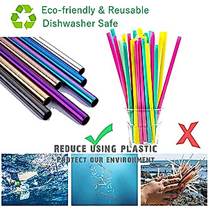 7 Pcs 8.5" Reusable Boba Drinking Straws 304 Stainless Steel Straws Set with 2 Cleaning Brushes Wide Metal Straw for Bubble Tea Milkshakes Smoothie Bar Accessory (Gold)