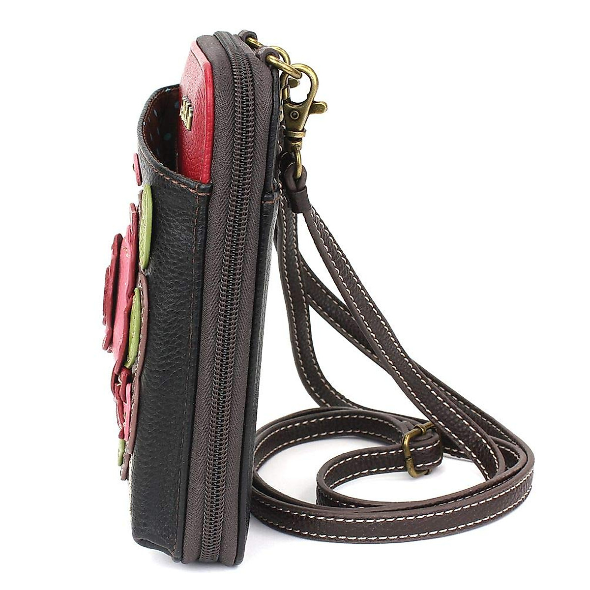 Chala Group Chala Handbags Red Rose Wallet Crossbody Handbag, Convertable Strap, 5.25 inchw x 7.5 inchh x 1.5 inchd, Burgundy