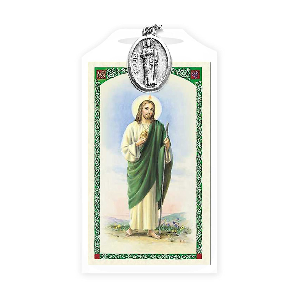 Prayer to Saint Jude English Holy Prayer Card with Medal Pendant Charm in Plastic Pouch Gift Set