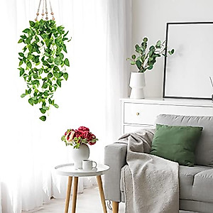 CEWOR Fake Hanging Plant with Pot, Artificial Hanging Plant Vine for Home Decor Indoor, Macrame Plant Hanger with Fake Vines Faux Hanging Planter Greenery for Bedroom Bathroom Kitchen Office Decor