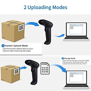 Alacrity 1D 2D Wireless Barcode Scanner with Stand Handheld & Handsfree QR Wired & Wireless 2 in 1 Inventory Bar Code Reader with 1800mA*H Rechargeable Battery 98ft Wireless Transmission Distance