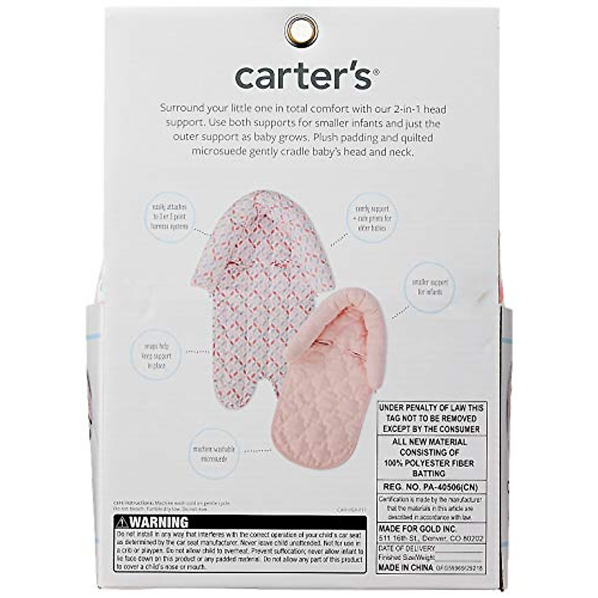 Carter's Infant 2-in-1 Head Support for Carseats and Strollers Flower/Pink