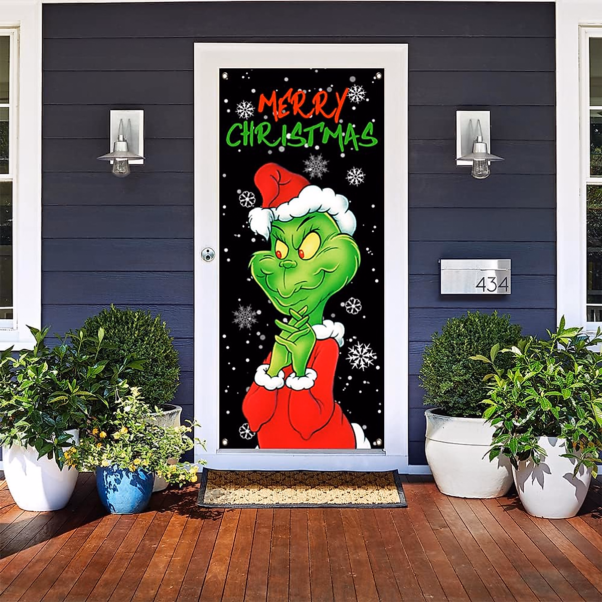 Christmas Door Cover Decorations Green Backdrop Merry Christmas Porch Sign for Indoor Outside Front Door Party Supplies（29.5x70.8in）