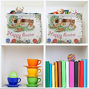 ALAZA Happy Easter Bunny Rabbit Egg Floral Foldable Storage Box Storage Basket Organizer Bins with Handles for Shelf Closet Living Room Bedroom Home Office 2 Pack
