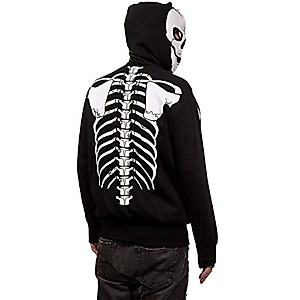 Calhoun Men's Glow in The Dark Skeleton Costume Zip Hoodie (Black, X-Large)