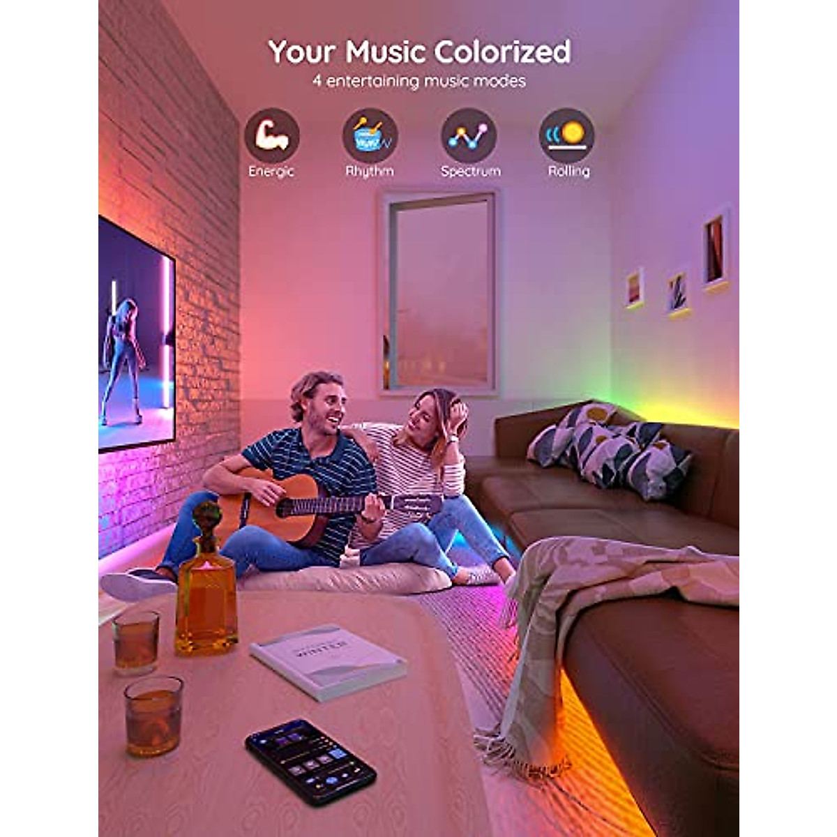 MINGER RGBIC LED Strip Lights 16.4ft, Bluetooth Color Changing LED Lights, Segmented APP Control Multicolor Music Sync DIY Mode for Christmas Party, Bedroom, Kitchen, Bar