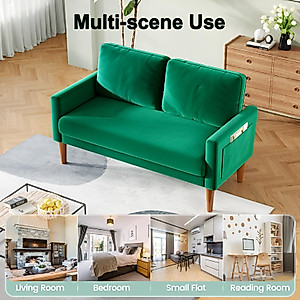Loveseat Sofa, 55" Small Sofa Couch Mid Century Modern Velvet Couch for Small Spaces, Bedroom and Living Room, Removable Sofa Cover Spring Cushions and Solid Wood Frame, Easy to Install, Green