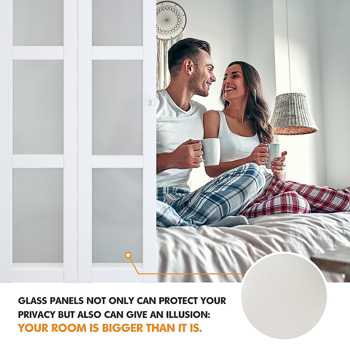 BARNER HOME Bi-Fold Doors, for 48"x 80" (Double 24" x 80" Doors) Opening, 3-lite Tempered Frosted Glass Panel, MDF, White Closet Door