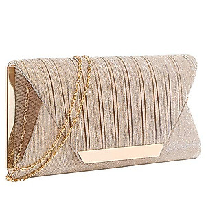 AO ALI VICTORY Glitter Clutch Purses for Women Evening Bags Clutches Flap Envelope Handbags Large Wedding Party Prom Purse- Champagne