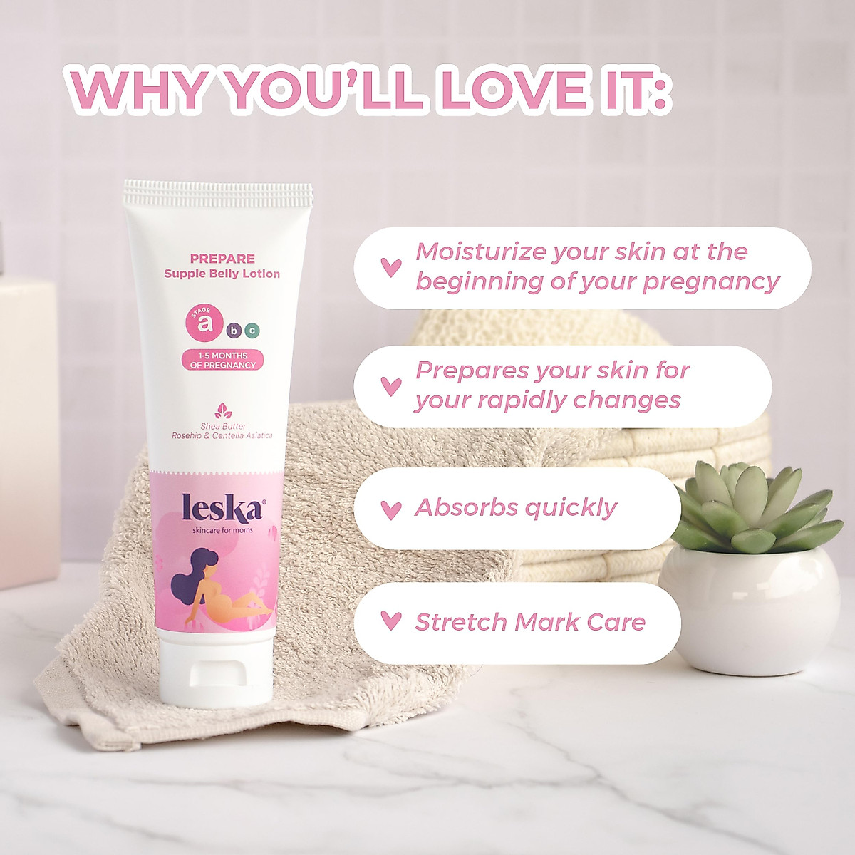 Leska Maternity Hydrating Lotion | STAGE A: PREPARE Supple Belly Lotion (Pregnancy Months 1-5) | Part of a Complete 3 Stage Pregnancy Skin Care System | New Mom Gifts (4oz)