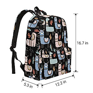 Llama Alpaca Backpack Bookbag Adjustable Shoulder Strap Daypack Travel Hiking Camping Backpacks for Women Teens