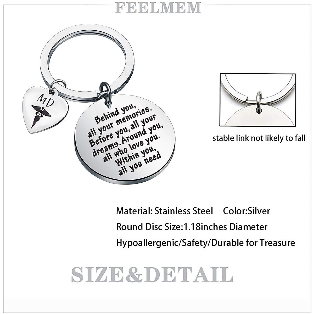 FEELMEM MD Keychain Future Medical Doctor Gifts Behind You All Your Memories Before You All Your Dreams Keychain Nursing Jewelry MD Gift Medical Student Graduation Gift (MD)