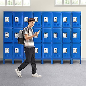Pataku Metal Lockers for Employees, 3 Tier Storage Locker Cabinet, Steel Lockers 3 Lockable Doors for School, Gym, Office, Home(Blue, 3-Tier)