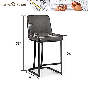 Sophia & William Counter Stools Set of 4,Counter Height 24" Bar Stools for Kitchen Island, Modern Bar Stools with Back, PU Leather Counter Stools Upholstered Bar Chair,Supports 300lbs,Dark Grey