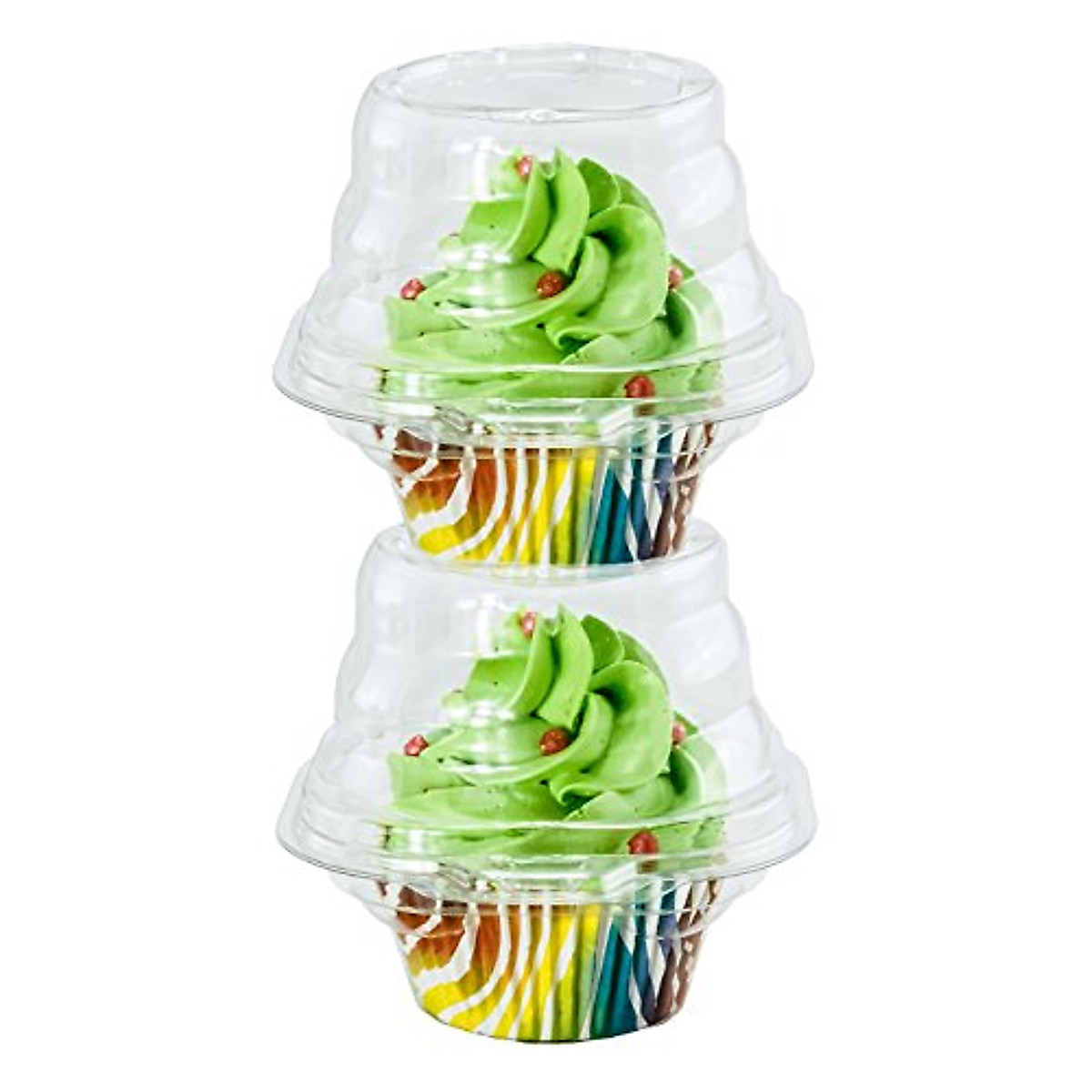 Katgely Individual Cupcake Containers (Pack of 50)- Single Compartment Clear Plastic Cupcake Boxes, Cupcake Holder - Stackable, Deep Dome, Disposable & BPA-Free
