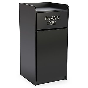 36 Gallon Restaurant Fast Food Trash Bin, Receptacle with Door, Tray Holder (Black Melamine)
