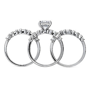 BERRICLE Sterling Silver Solitaire Wedding Engagement Rings 2.1 Carat Emerald Cut Cubic Zirconia CZ Art Deco Ring Set for Women, Rhodium Plated Size 9