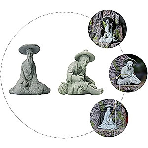 Cabilock 2pcs Mini Fisherman Figurines Chinese Mudman Sitting Fishing Garden Statue Chinese Elder Statue Landscape Micro Bonsai Terrarium Aquarium Ornaments for Fairy Garden