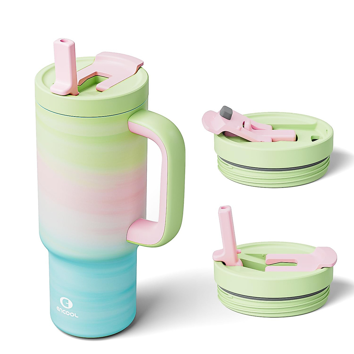 ENCOOL 32 oz Tumbler with Handle and Flip Straw, 100% Resistant Tumbler with Lid and Straw, Insulated Stainless Steel Travel Coffee Mug, Keeps Cold for 24 Hours, Cup Holder Friendly (Fairy)