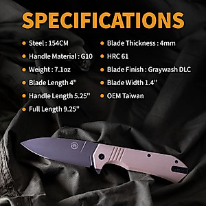 Off-Grid Knives - Stinger XL Folding Knife w. Spear Point Blade, Crucible 154CM Steel, G10 Scales, Deep Carry Clip (Coyote)