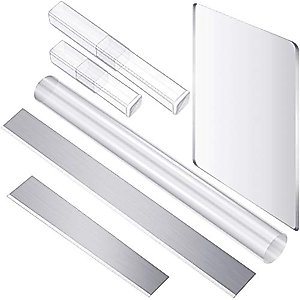 4 Pieces Acrylic Solid Clay Roller Clear Acrylic Sheet Rectangle Shape Backing Board Flexible Polymer Clay Cutters Carbon Steel Blades for DIY Shaping Modelling Sculpting Tools