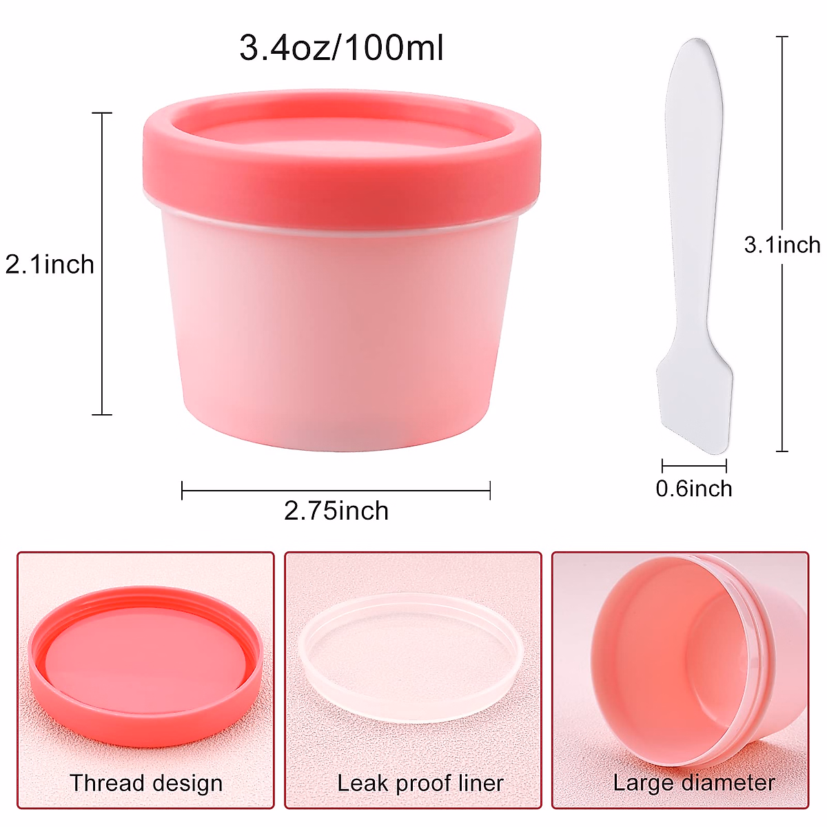 Cosywell Plastic Cream Jars 3.4oz/100ml Empty Cosmetic Pot Jars 4 Pieces Refillable Travel Containers for Toiletries TSA Approved Leak-proof Travel Size Accessories with Lids（Pink）