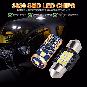 iBrightstar 31mm DE3175 DE3021 194 168 T10 LED Bulbs 3030 Chipset Error Free for Car Truck Interiors Dome Map Door Courtesy License Plate Lights pack of 10, Xenon White