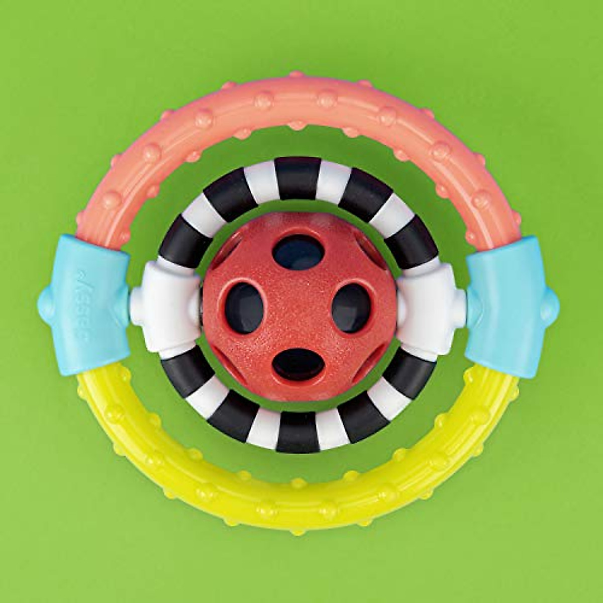 Sassy Spin and Chew Flex Ring Rattle with Dual Action Spinners, for Ages 0+ Months