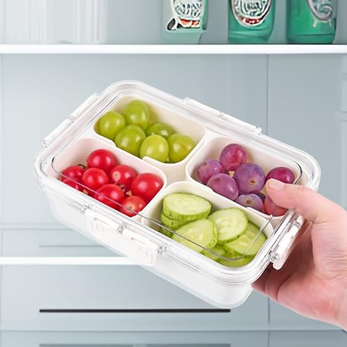 Divided Serving Tray with Lid, 4 Compartments Snackle Box Container, Small Snack Organizer for Adults/Kids, Portable Candy/Fruits/Veggie/Snacks/Nuts Platters for Party, Entertaining, Travel & Picnic