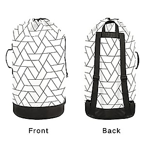 Geometric Pattern Backpack Laundry Bag for College Dorm, Laundry Backpack Waterproof Durable with Shoulder Straps, Nylon Laundry Hamper Bag for Travel Laundromat Apartment