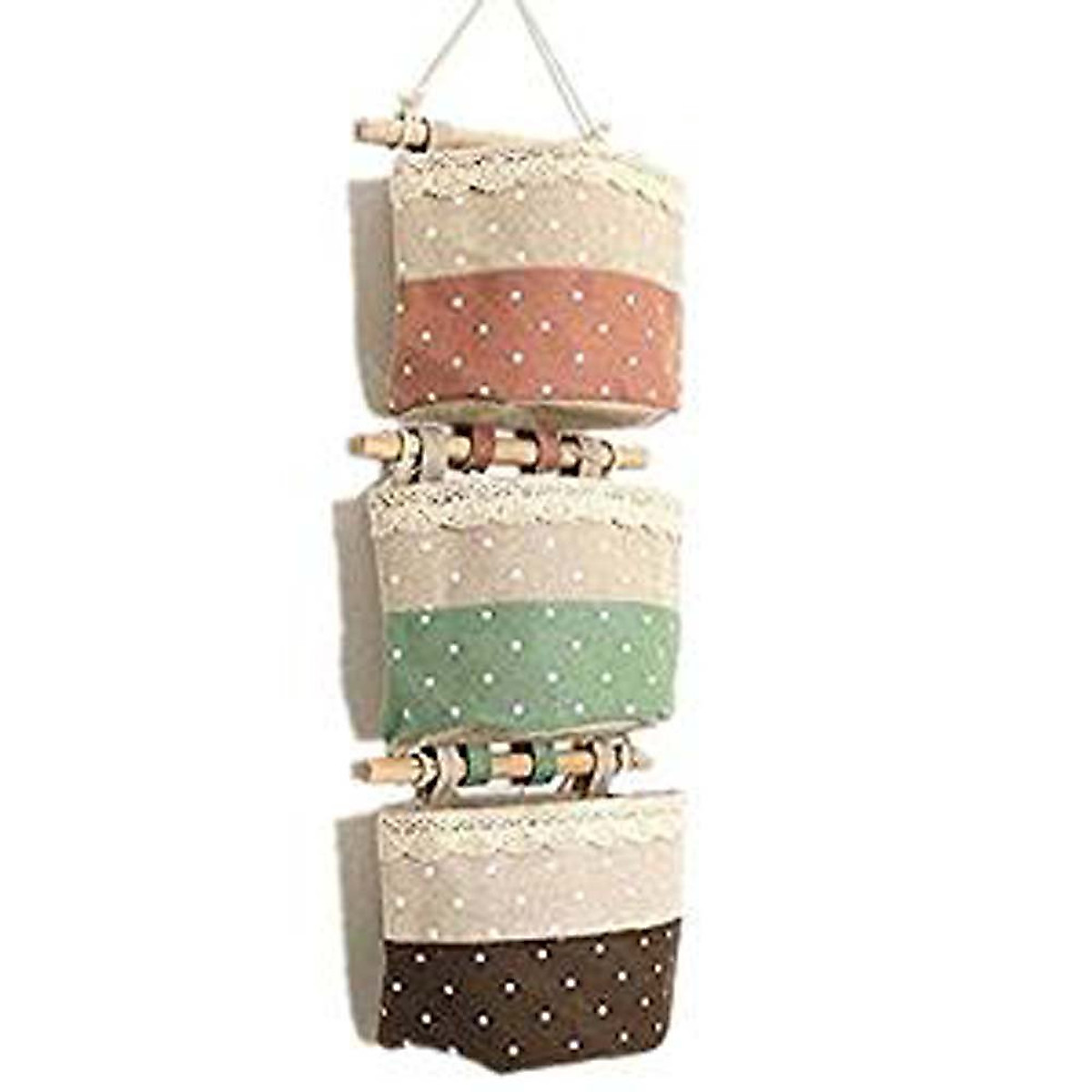 FANTASIEN 3 Pack Linen Hanging Storage Basket Organizer, Toy Storage Cage,Wall Door Closet Hanging Storage Bag Organizer,Wall Mount/Over The Door Magazine Storage Pockets