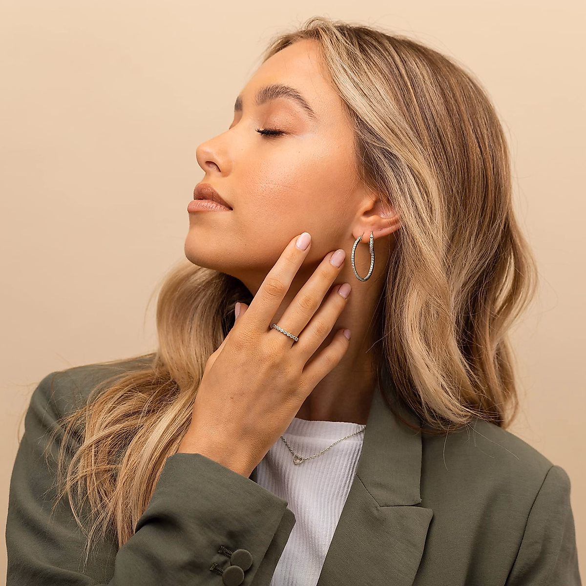 PAVOI 14K White Gold Plated Rings Cubic Zirconia Band | Marquise Milgrain Eternity Bands | White Gold Rings for Women Size 7