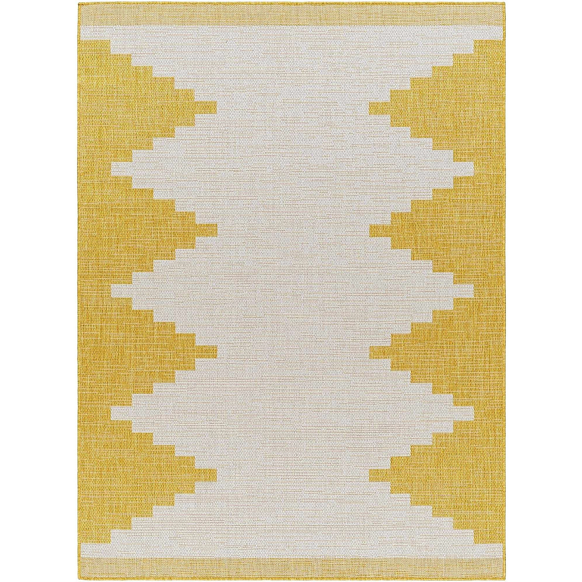 Hauteloom Djugun Outdoor Runner Rug - Outside Porch Patio Rug Carpet - Waterproof Rug - Geometric - Yellow, Off White, White, Cream, Bone - 2'7" x 12'