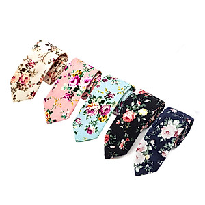 SUNOVELTIES Men's Floral Ties, Cotton Flower Print Skinny Tie Set (5 Pack)