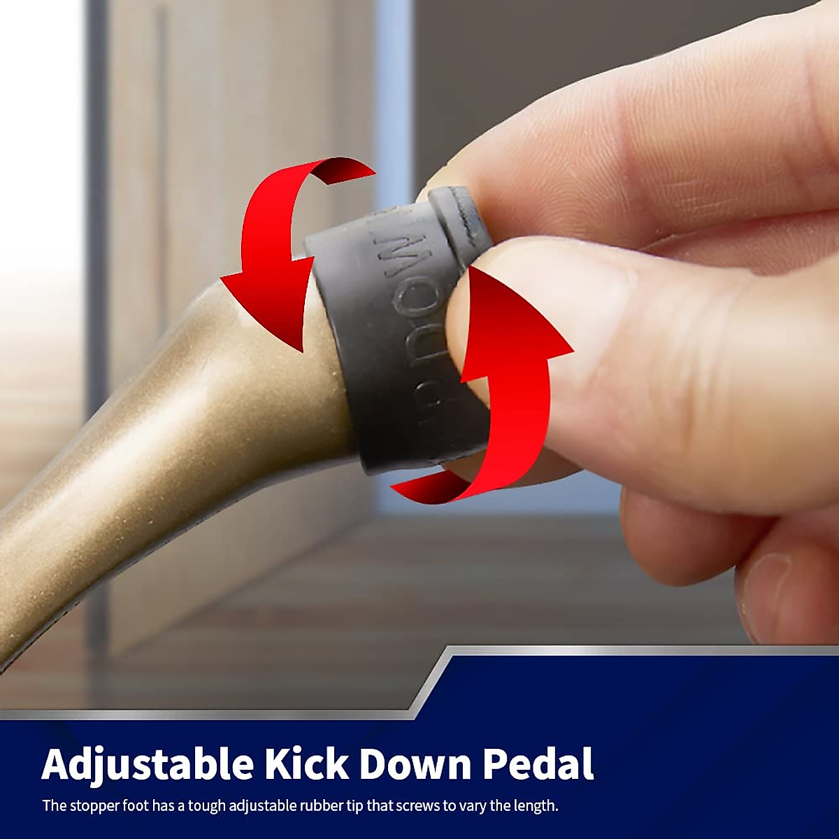 HOME&I One Touch Easy Pedal Door Stop Stopper Height Adjustable Kick Down Door Stop with Rubber Tip Spring Lever Screw Type (Black)