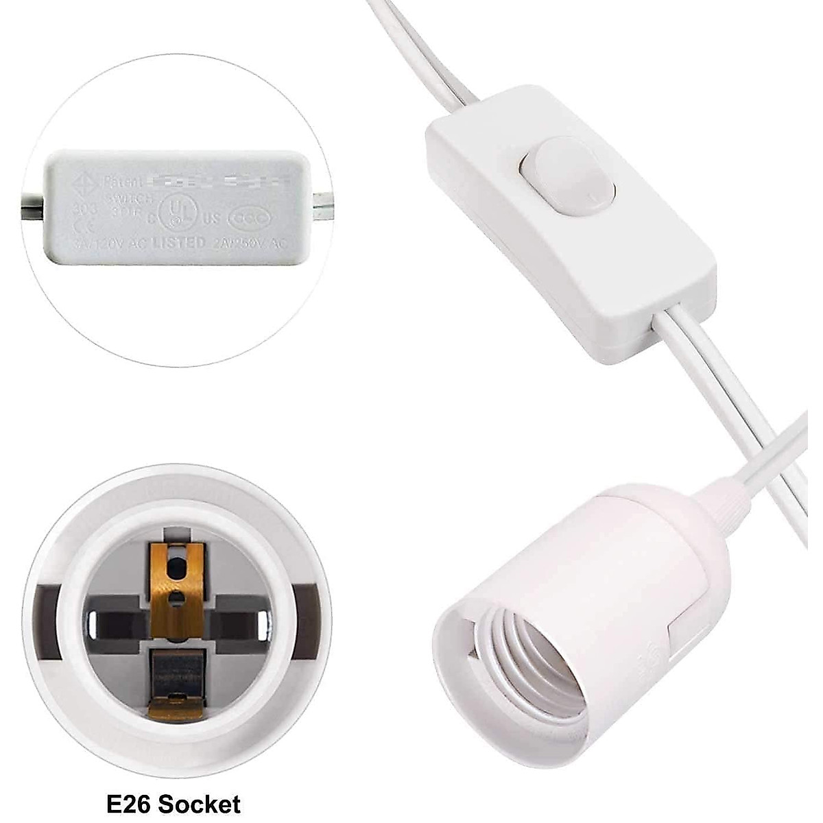 Simple Deluxe 360W 15ft Extension Hanging Lantern Pendant Light Lamp Cord Cable E26 Socket (No Bulb Included) On/Off Switch, 2 Pack, White