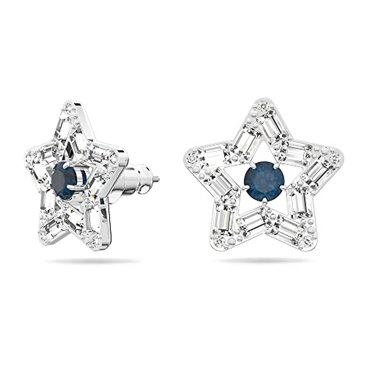 Swarovski Stella Stud Earrings, Star, Blue, Rhodium plated