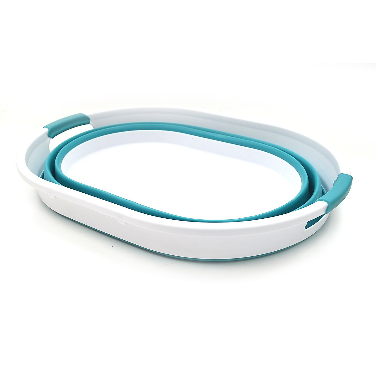 SAMMART 39L Collapsible Plastic Laundry Basket-Oval Tub/Basket-Foldable Storage Container-Space Saving Laundry Hamper, Water capacity :30L (Bright Blue), Size : 24 x 17.7 x 10.75 inches