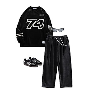 Aelfric Eden Mens Oversized Sweatshirt Crewneck Vintage Graphic Pullover Shirts Long Sleeve Streetwear Tops Grey