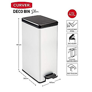 CURVER Deco Slim Rubbish bin, 40 l, Silver