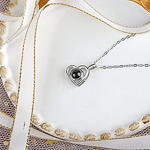 Wexibauyl Custom Photo Projection Necklace Personalized Photo Necklace with Picture Inside Heart Pendant Necklaces Gift for Christmas Birthday Anniversary