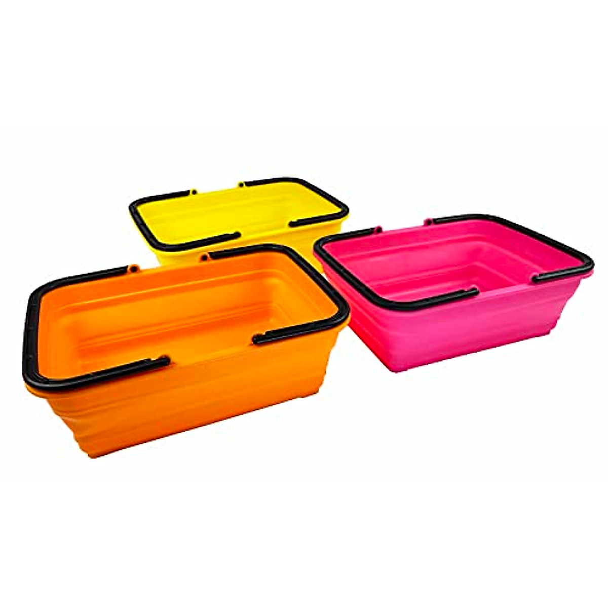 SAMMART 8L (2.1 Gallon) Collapsible Basket with Handle - Portable Outdoor Picnic Basket / Crater - Foldable Shopping Bag (Golden Yellow+Mandrain Red+Rose Pink (Set of 3))