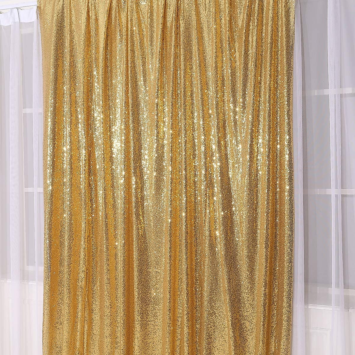 PartyDelight Sequin Backdrop Sparkly Gold 6Ft x 8Ft Photograph Backdrop Wedding Curtain Special Events